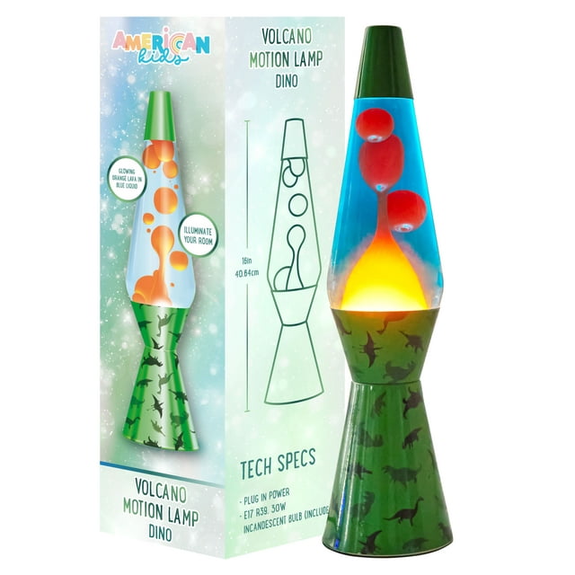 American Kids 16" Dinosaur Lava Motion Volcano Lamp, Orange Wax in Blue ...