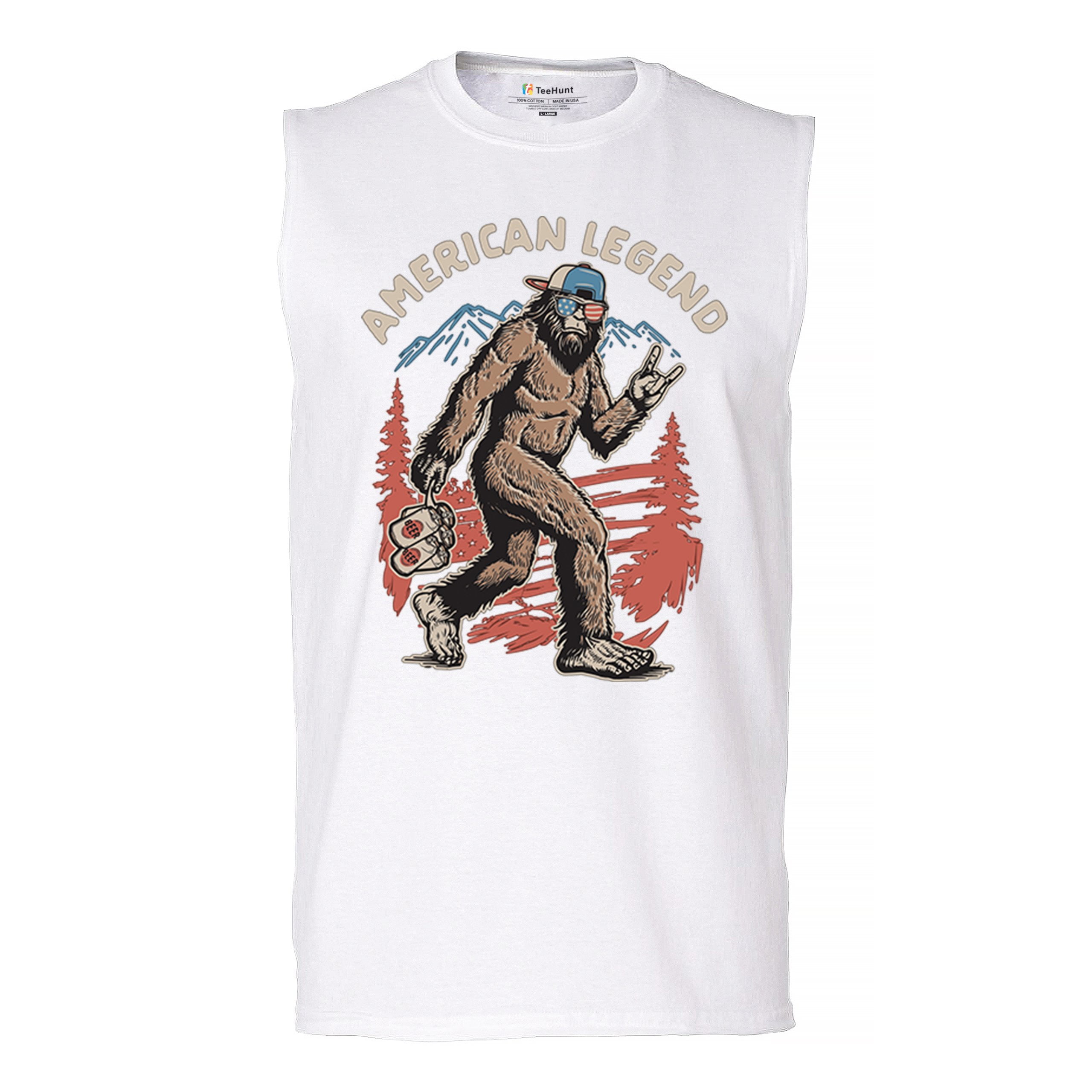 American Legend Bigfoot Muscle Shirt Patriotic Funny Sasquatch Fan 4 ...