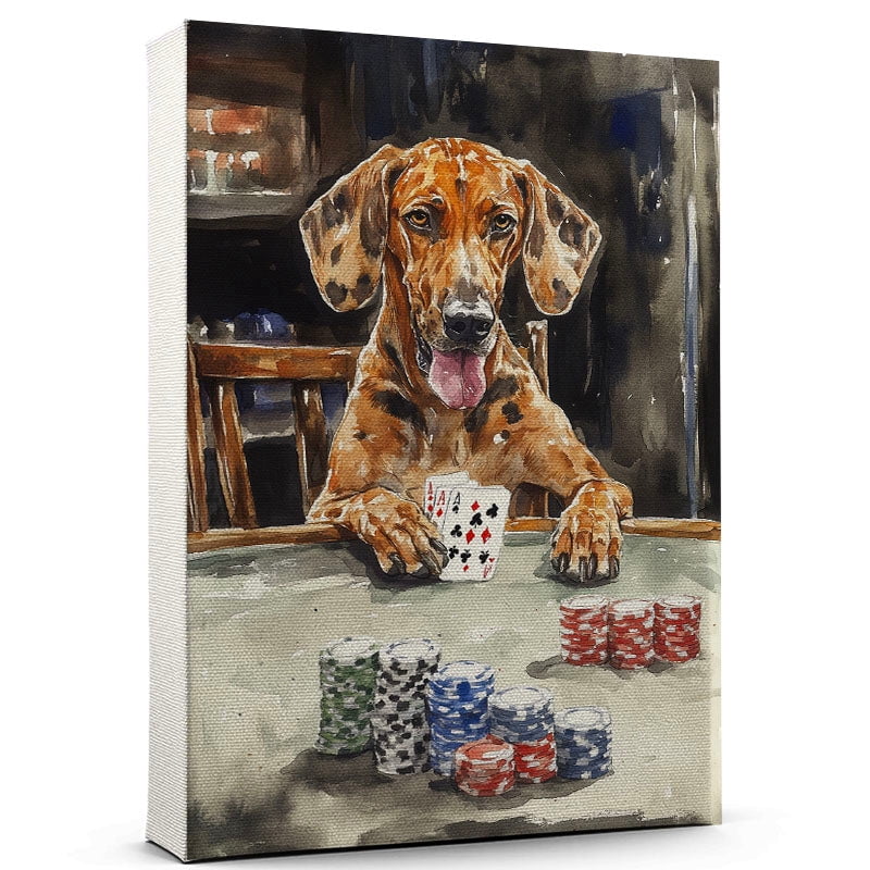American Leopard Hound Dog Stretched Canvas Size 8x12 – Poker Theme Dog ...