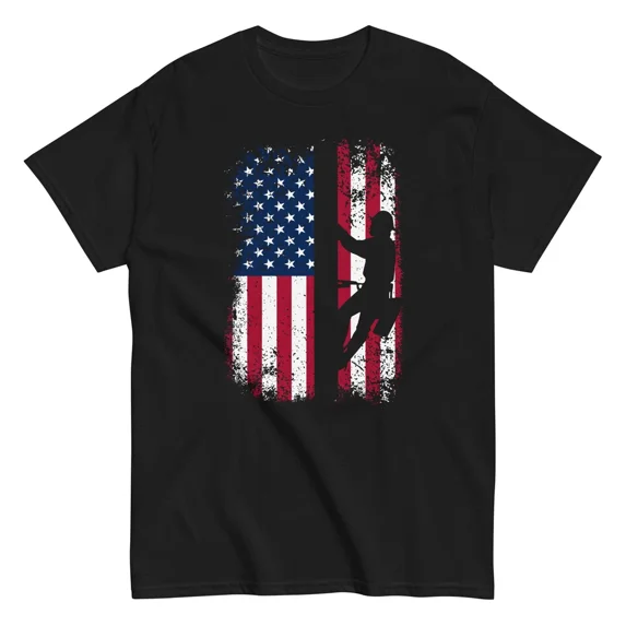 American Lineman Silhouette Flag Power Pole Electrical Worker Unisex T ...
