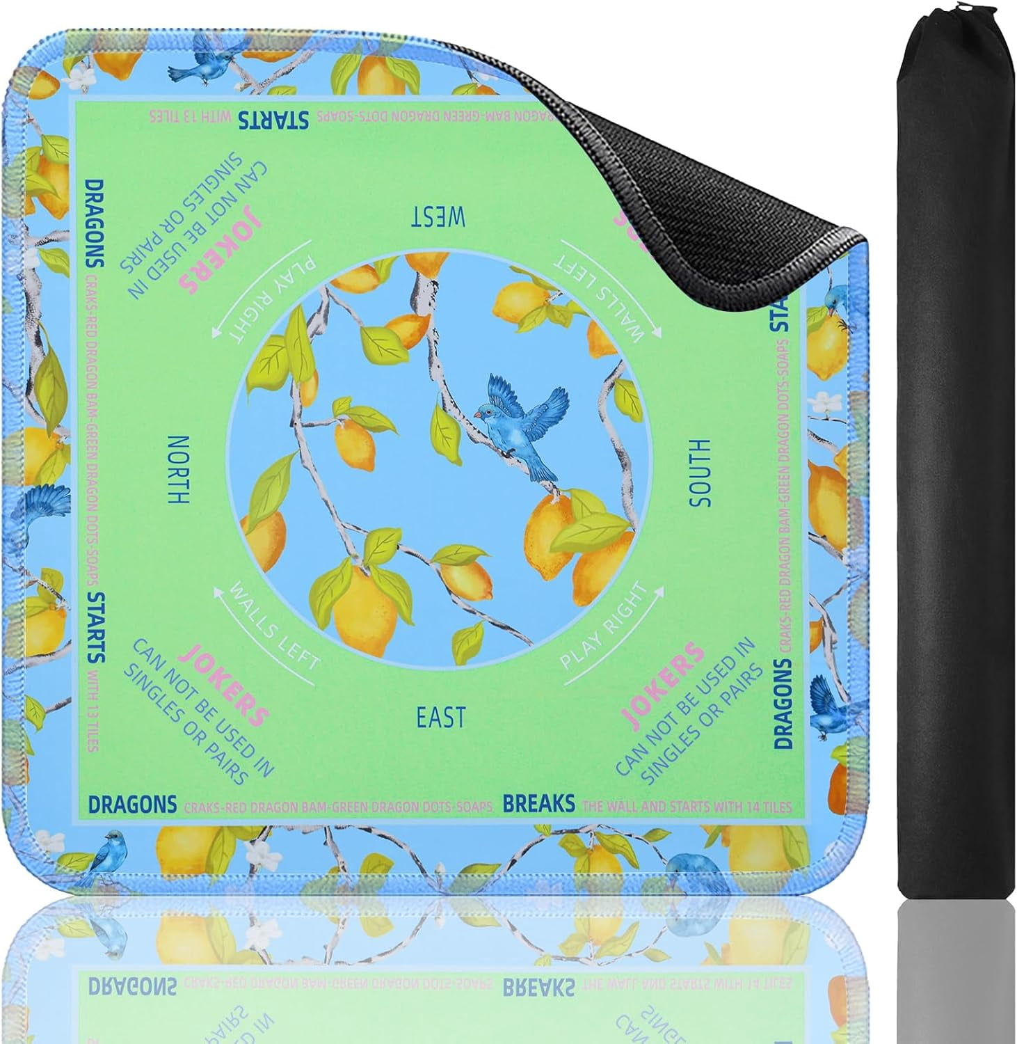 American Mahjong Learning Mat (33” x 33”) with Black Carrying Bag, Blue ...