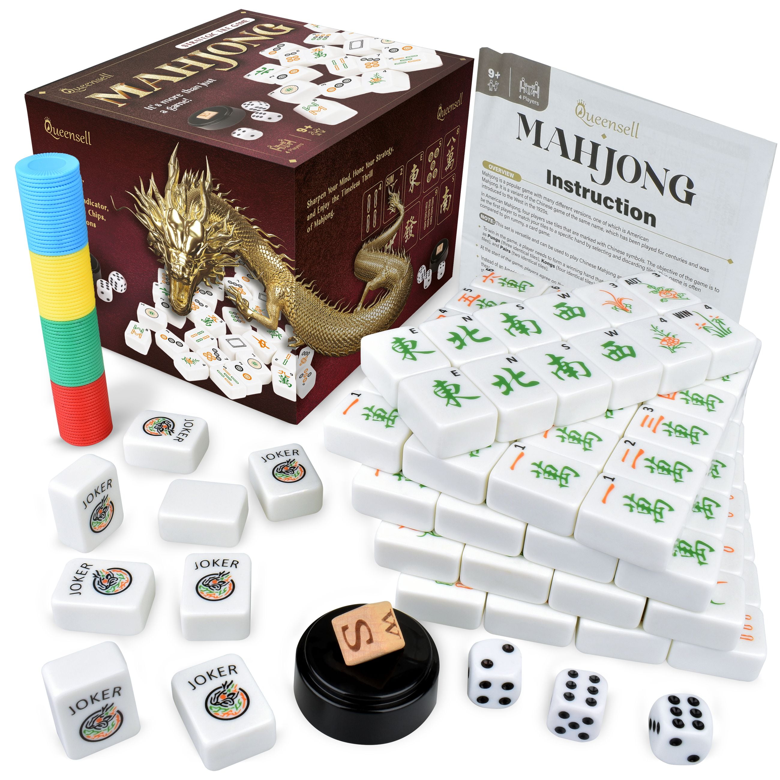 American Mahjong Set, 152 Tiles, 3 Dice, 80 Scoring Chips, 1 Wind ...