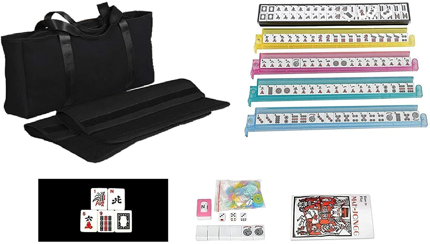 American Mahjong Set 166 Tiles 4 Colors Pushers/Racks Mah Jongg Set Blk ...