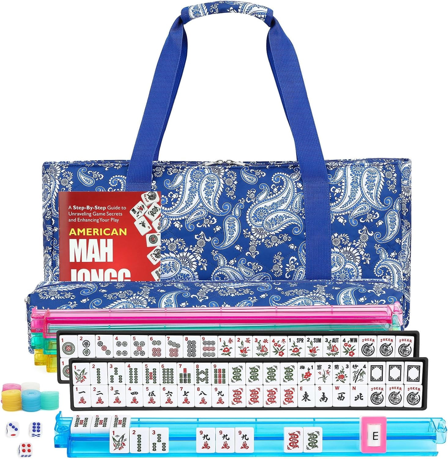 American Mahjong Set, 166 White Tiles with 4 Colors Acrylic Racks ...