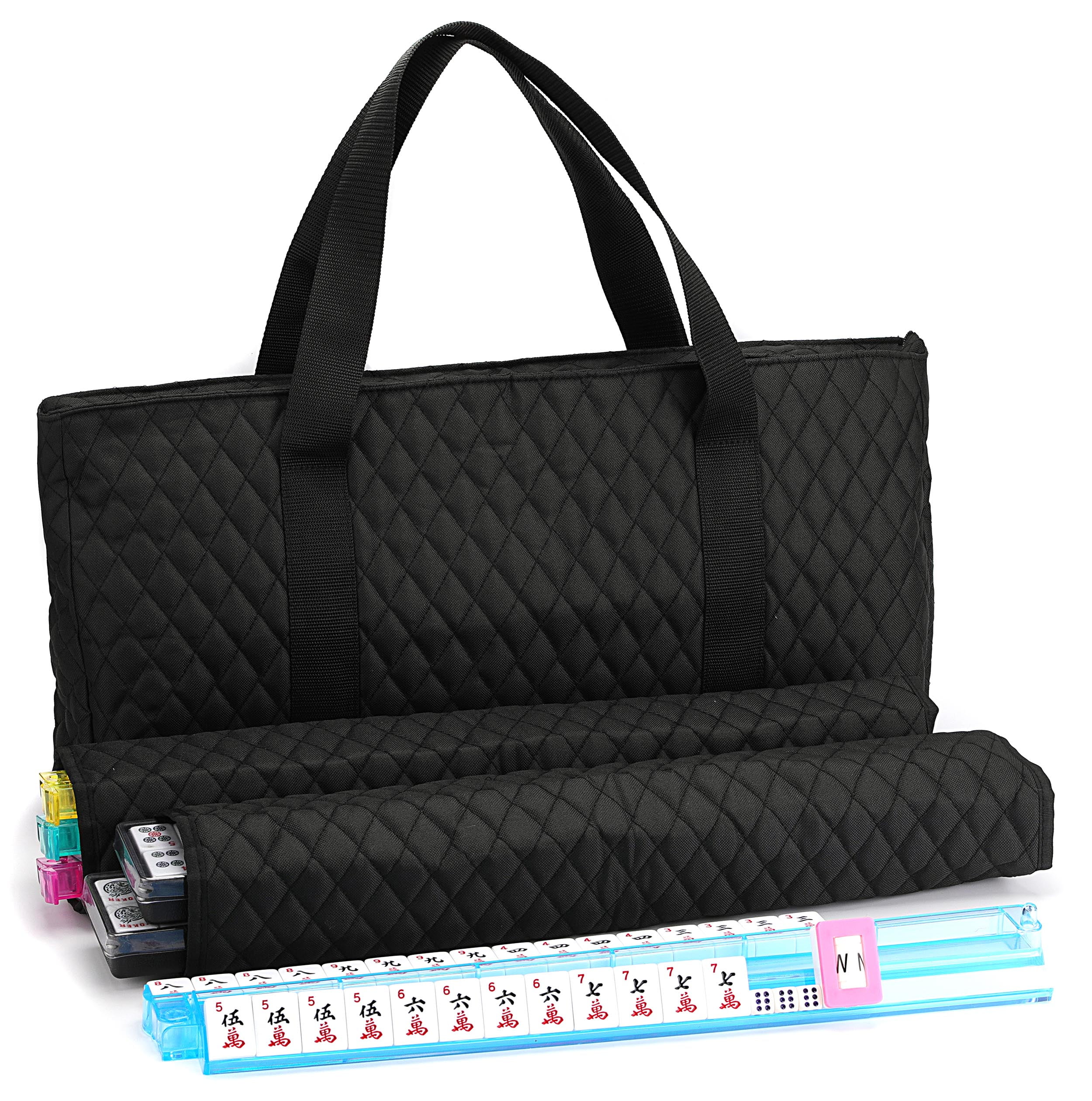 American Mahjong Set - Black Quilted Soft Bag - 166 White Engraved ...