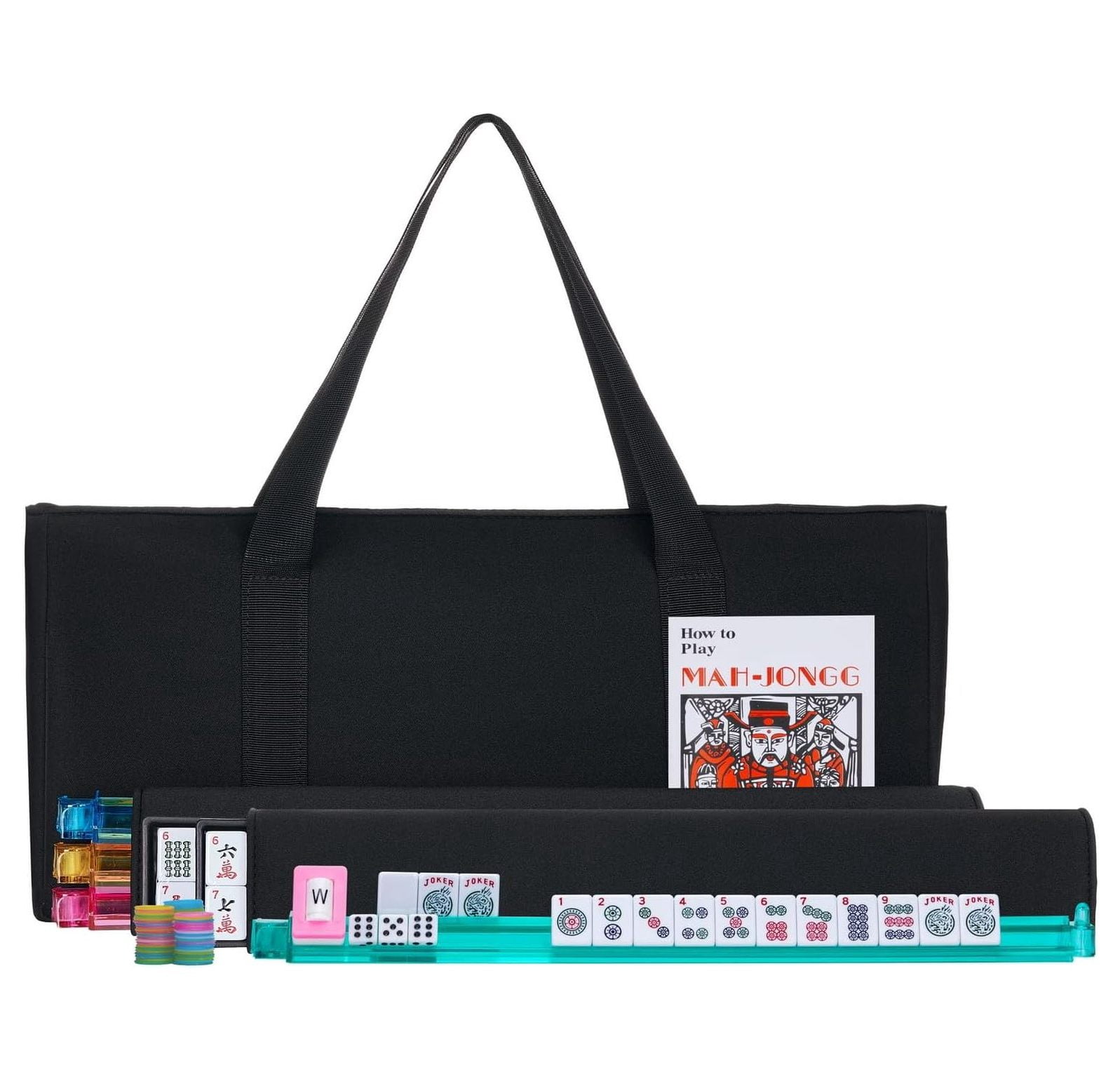 American Mahjong Set - Black Soft Bag - 166 White Engraved Tiles, 4 All ...