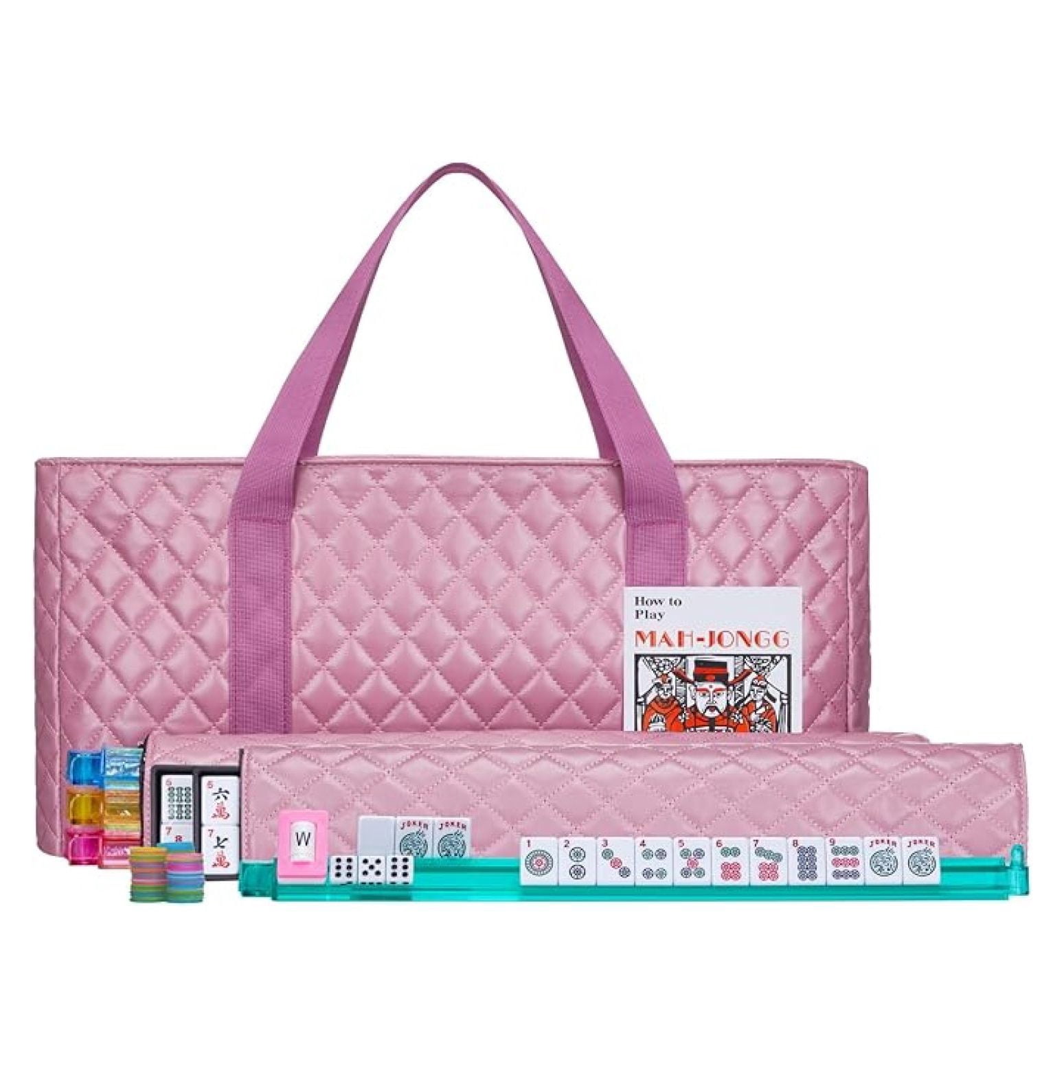 American Mahjong Set,Mahjong Tiles Set, Pink PU Carrying Bag,166 ...