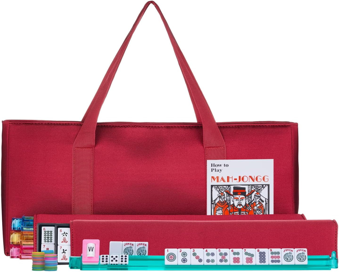 American Mahjong Set - Red Burgundy Soft Bag - 166 White Engraved Tiles ...
