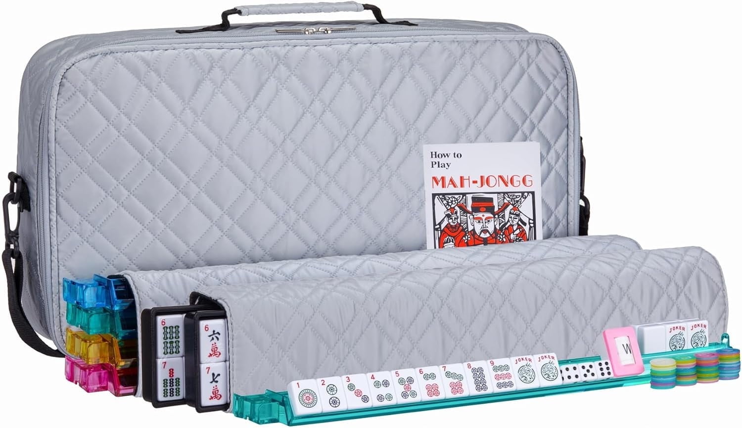 American Mahjong Set “Silver - Quilted PU Leather Carrying Bag with ...