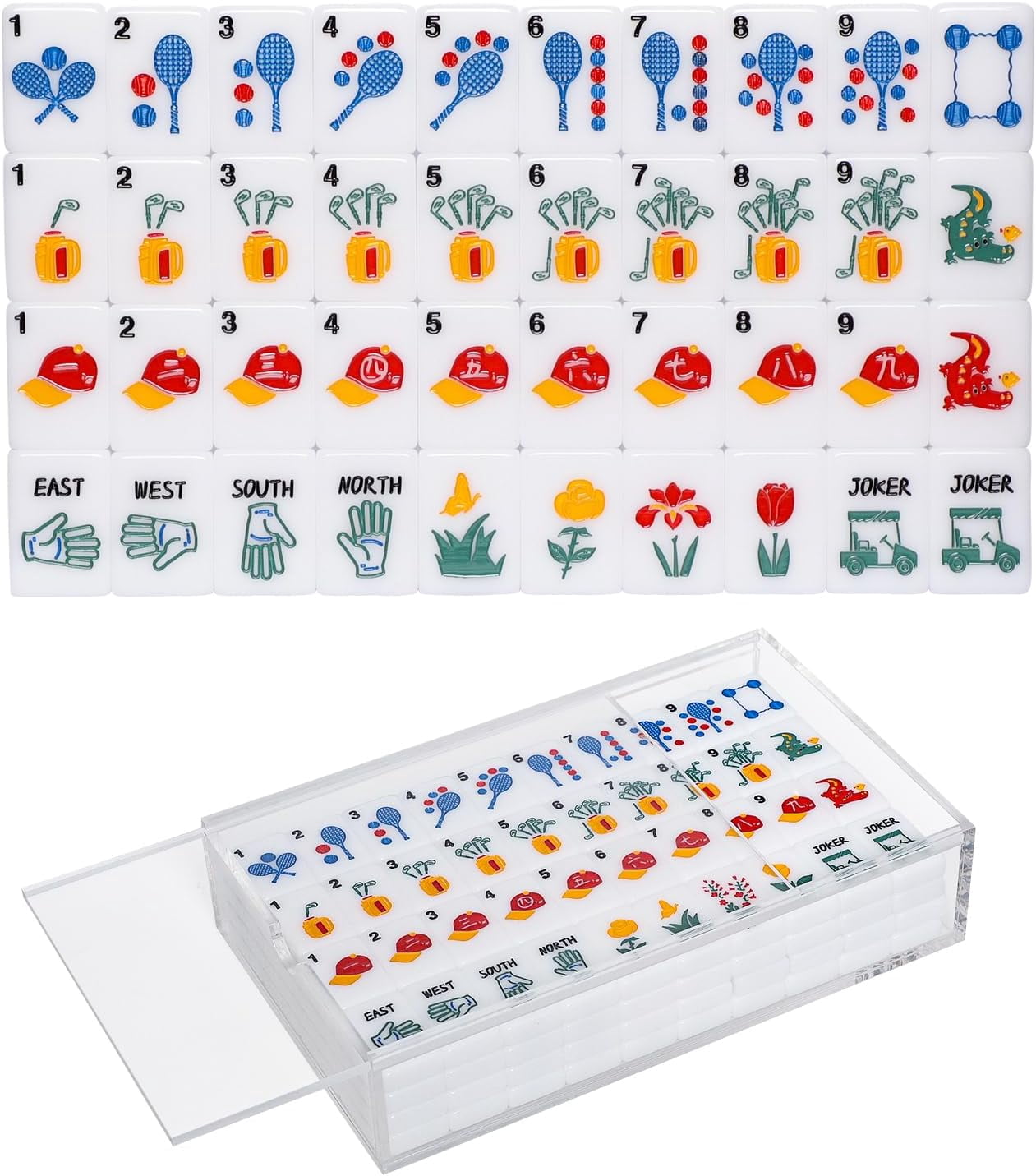 American Mahjong Tile Set(4 Layer), 160 Blue Acrylic Engraved Tiles ...