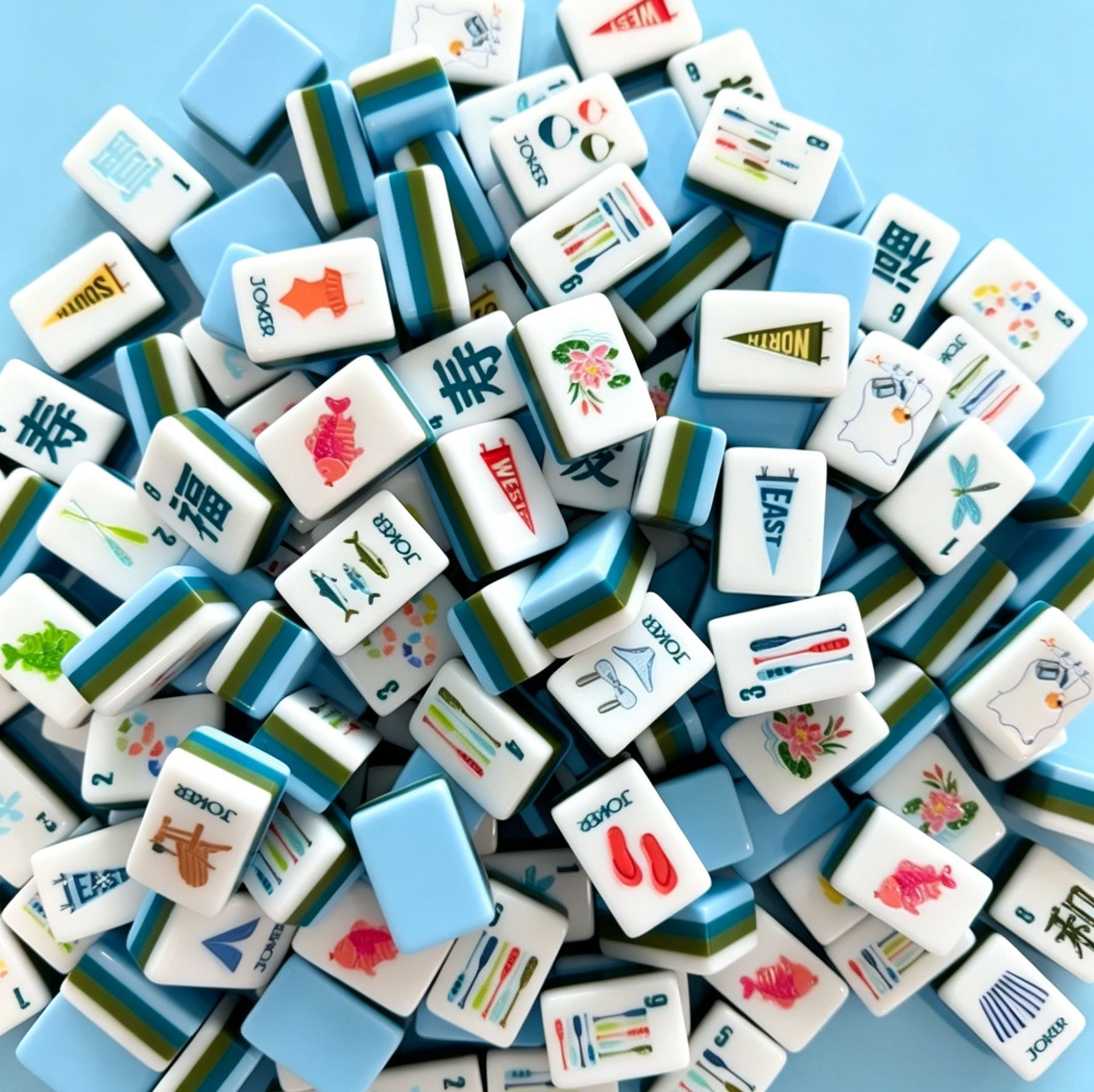 American Mahjong Tiles -160 pieces 4 layers luxurious light Blue ...