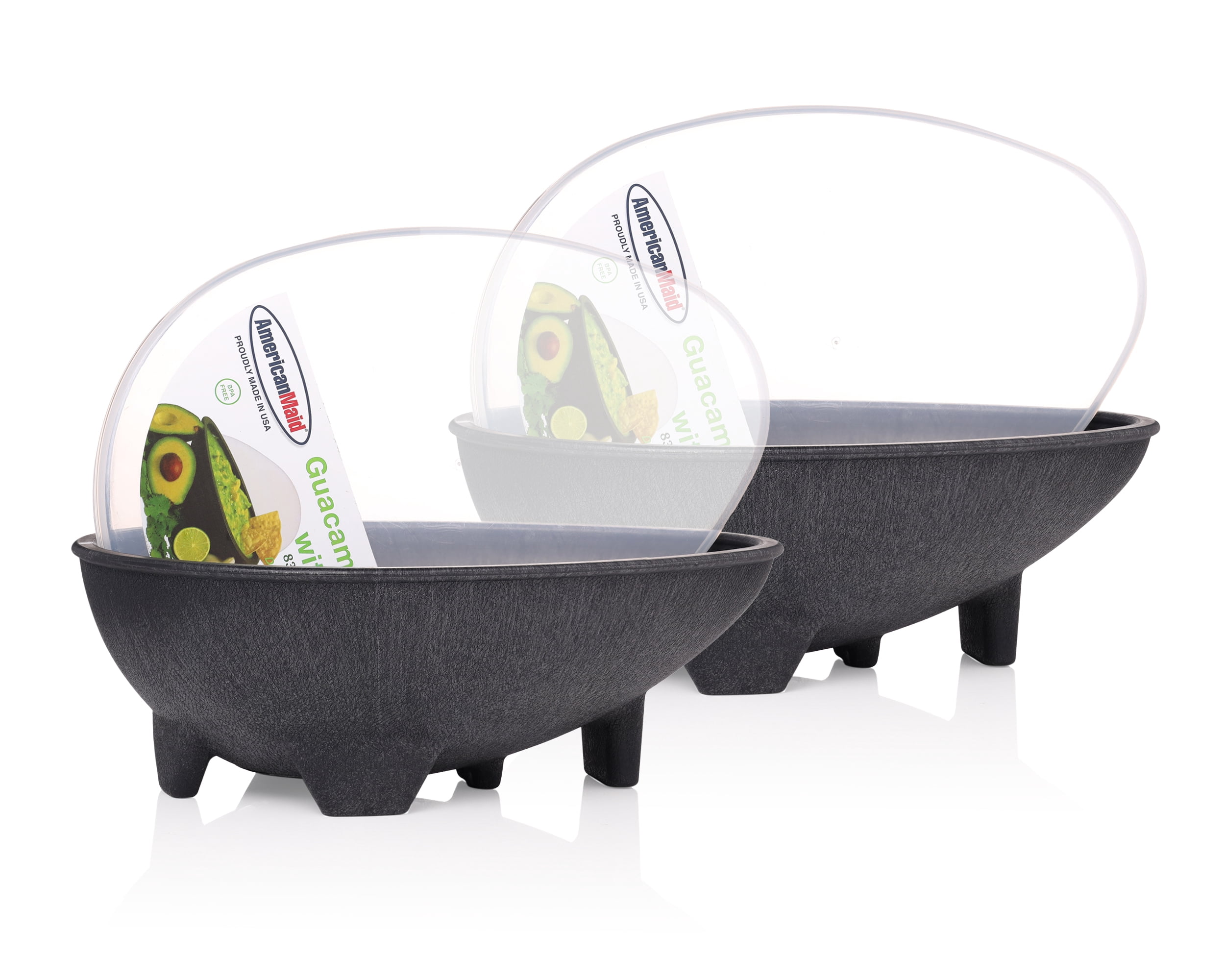 American Maid 83oz Plastic Guacamole Bowl with Lids, Pack of 2, Black ...