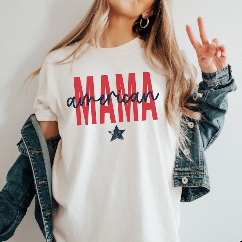 American Mama 4th of July Shirt Patriotic Independence Day Mom Tee ...