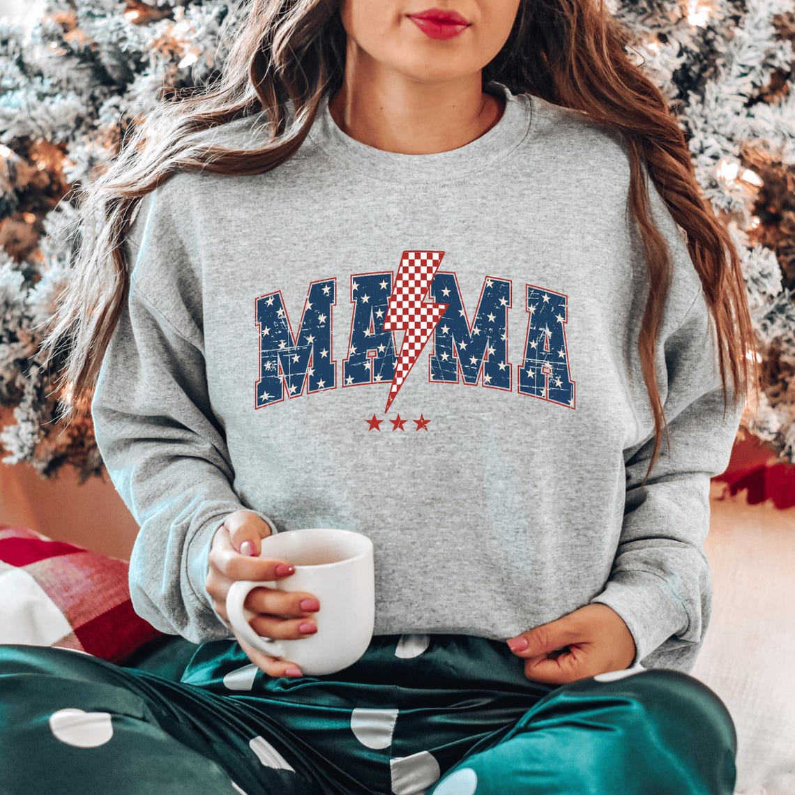 American Mama Sweatshirt For Moms USA Flag Red White Blue Pullover ...