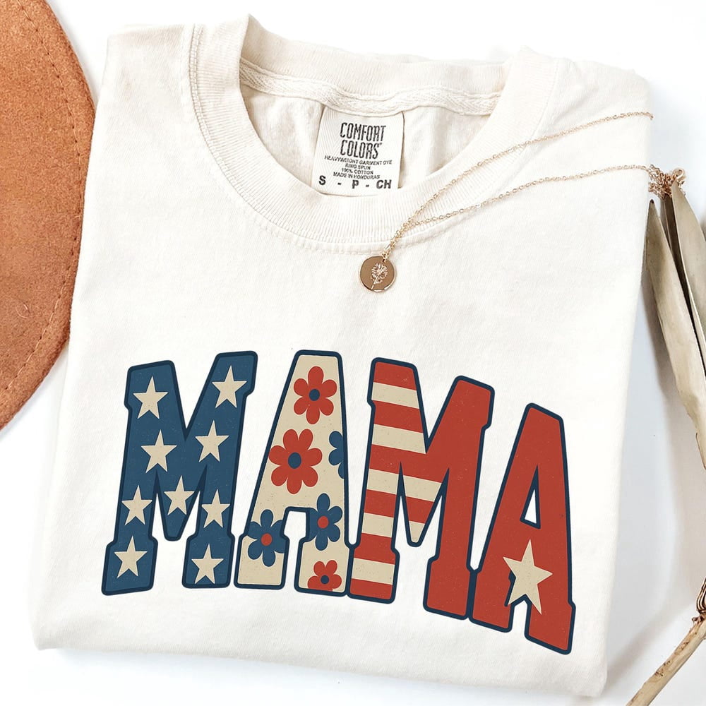 American Mama T-Shirt, Mama T-Shirt, Retro Mama America Tee, 4Th Of ...