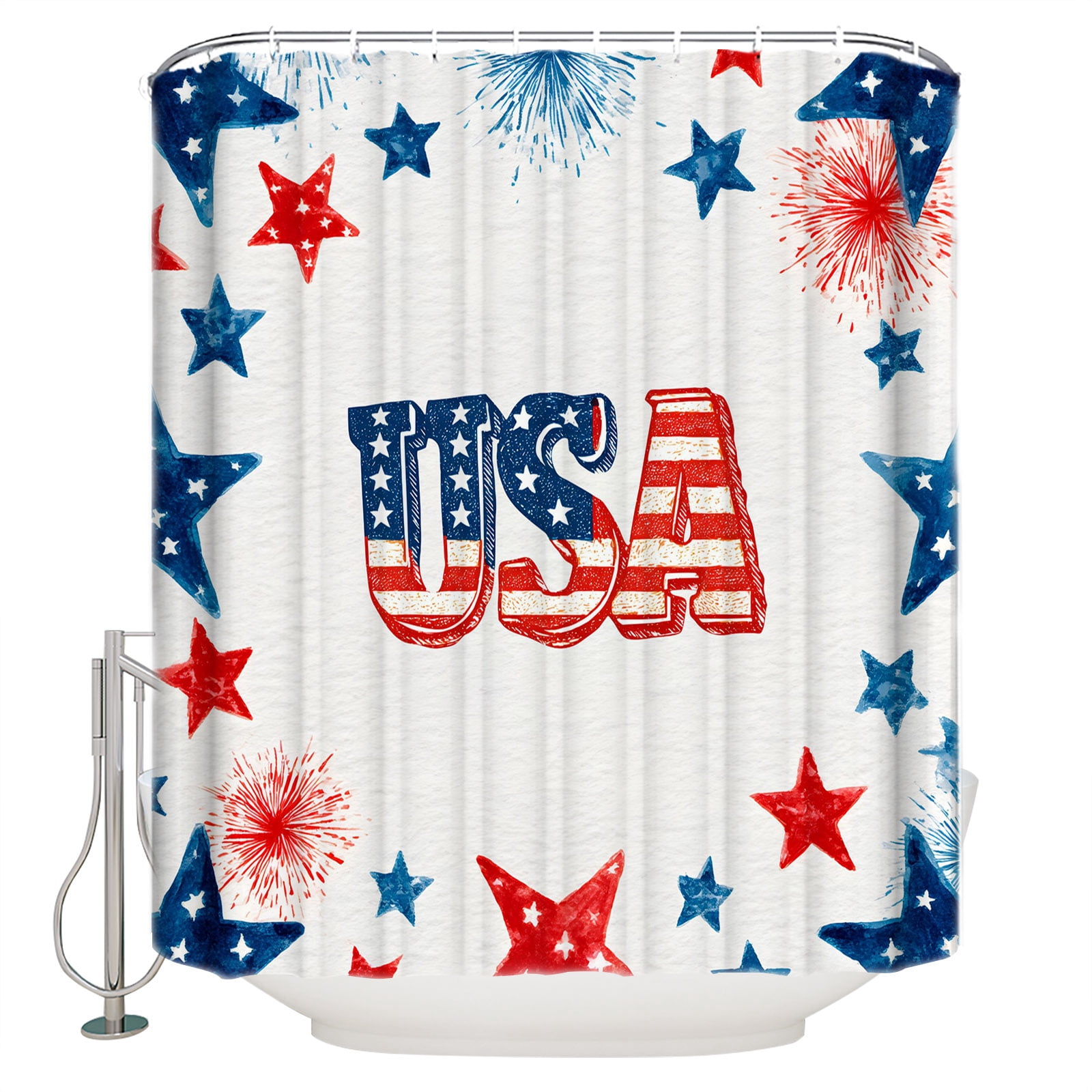 American Map Bathroom Shower Curtains with 12 Hooks Polyester ...