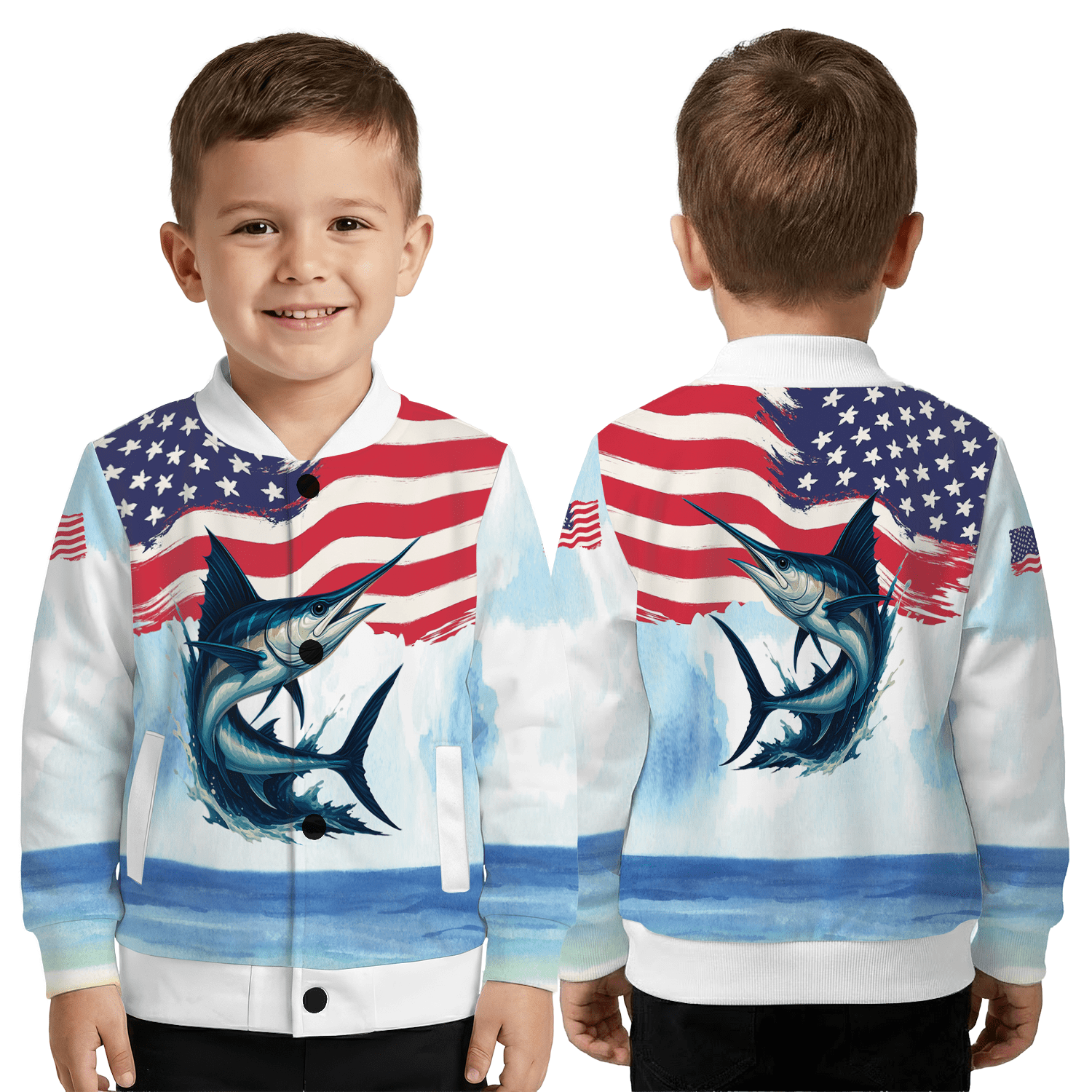 American Marlin Jacket, US Flag Fishing Baseball Jacket, Fishing ...