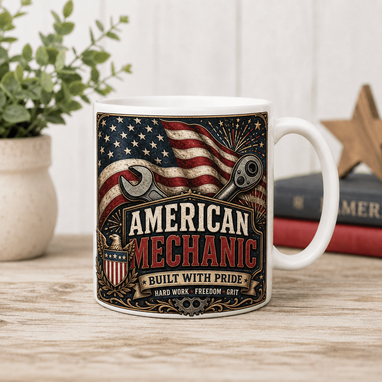 American Mechanic Mug 3D Effect Patriotic Coffee Cup for Hardworking ...