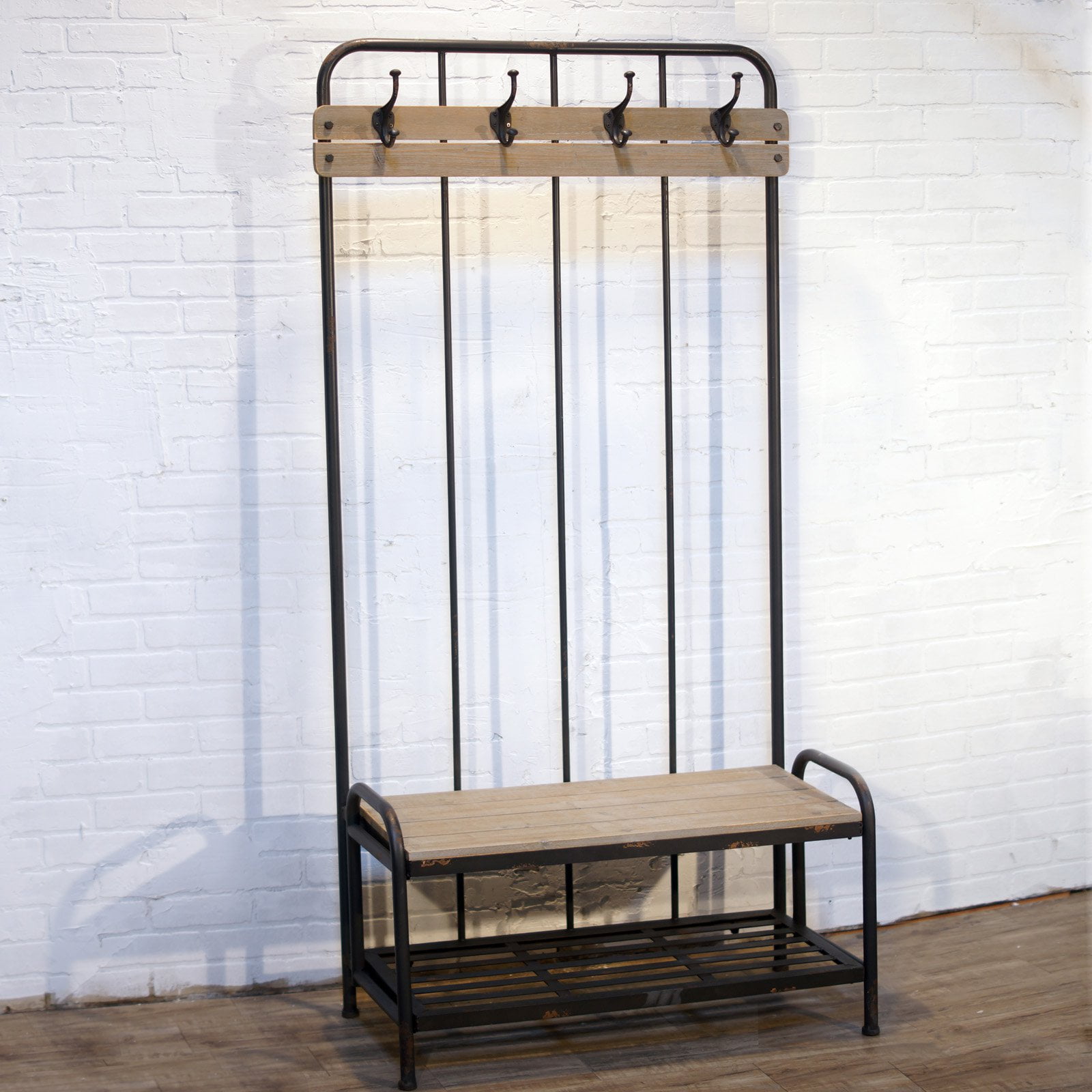American Mercantile Metal And Wood Hall Tree Entry Bench - Walmart.com