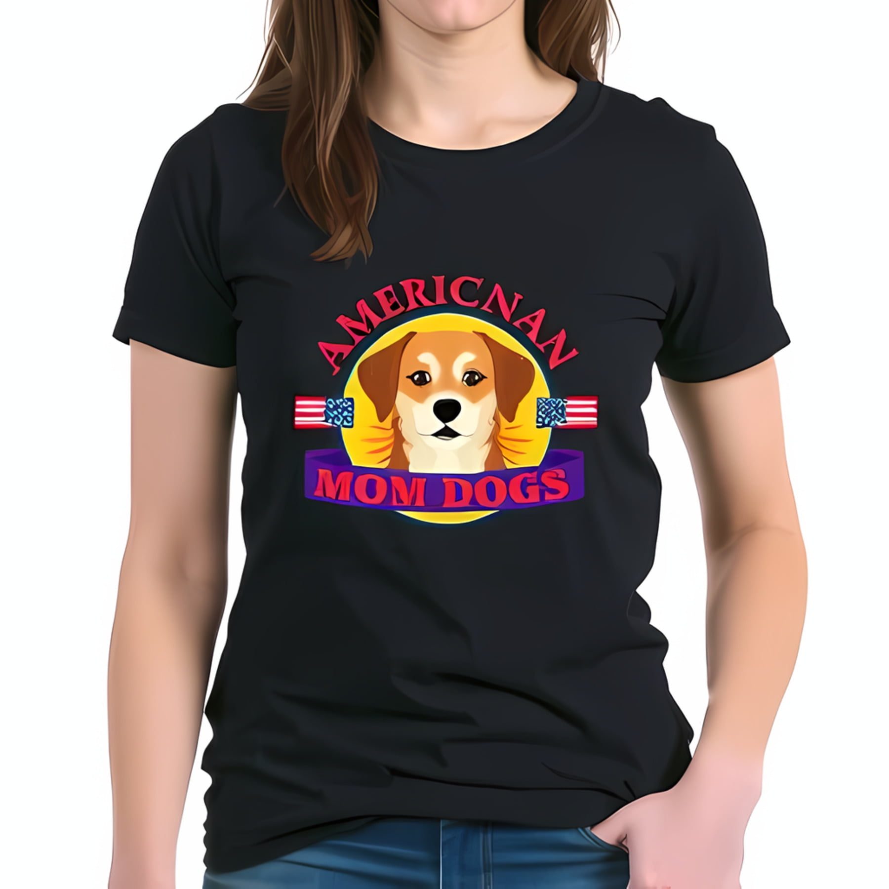 American Mom Dogs Graphic T-Shirt - Navy Blue Cotton Short Sleeve Tee ...