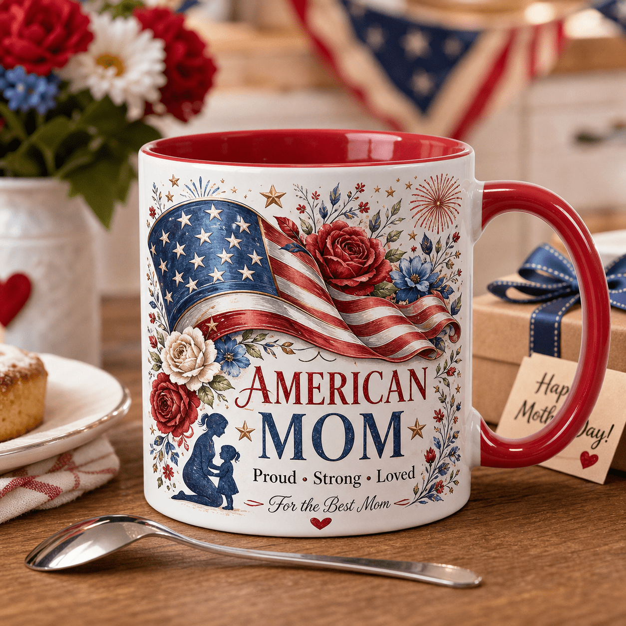 American Mom Mug 3D Effect Patriotic Mom Gift for Proud American Mother ...