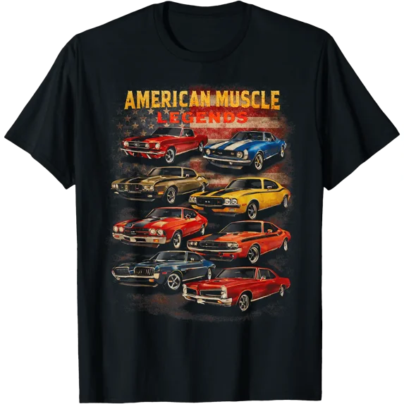 American Muscle Legends Classic Car Enthusiast Retro Garage T-Shirt ...