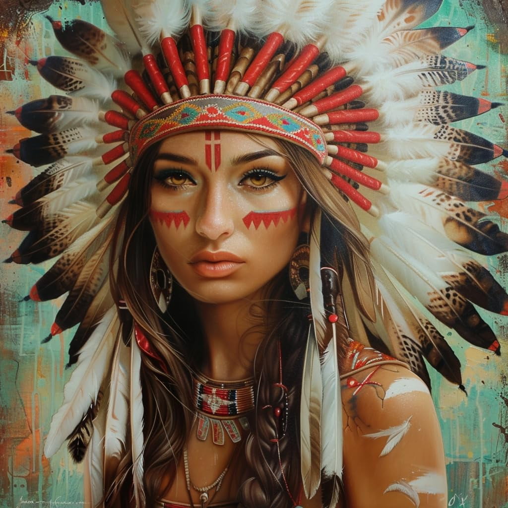 American Native Indian Beauty Portrait 5D Diamond Art Painting by Number Kits for Adults DIY ...