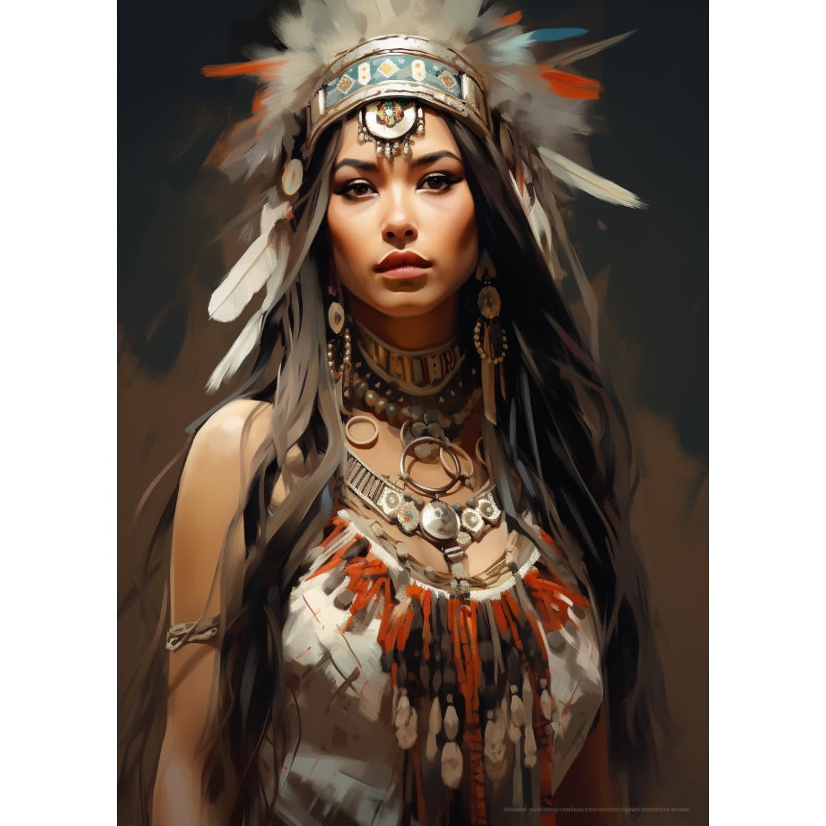 American Native Indian Woman DIY 5D Diamond Art Paint with Full Drill Round Diamond Gems ...