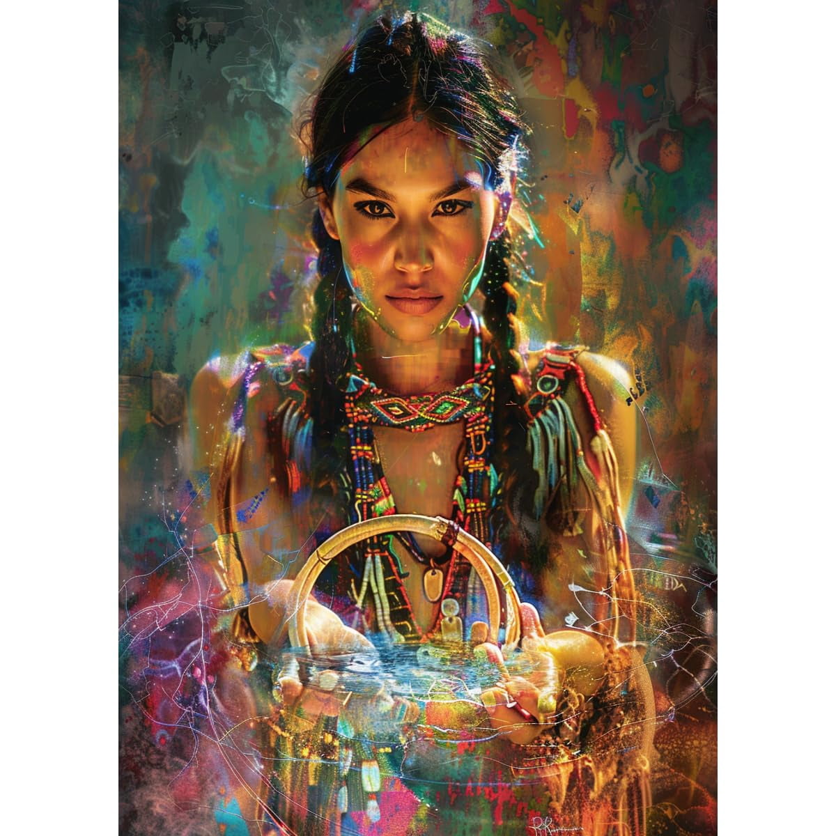 American Native Indian Woman Hold Water 5D Diamond Art DIY Paint with ...