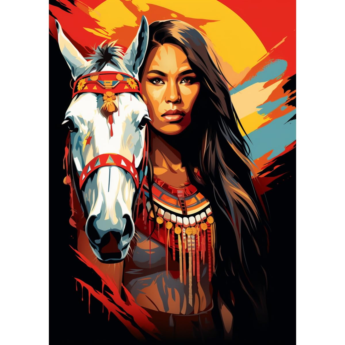 American Native Indian Woman with Horse DIY 5D Diamond Art Paint with ...