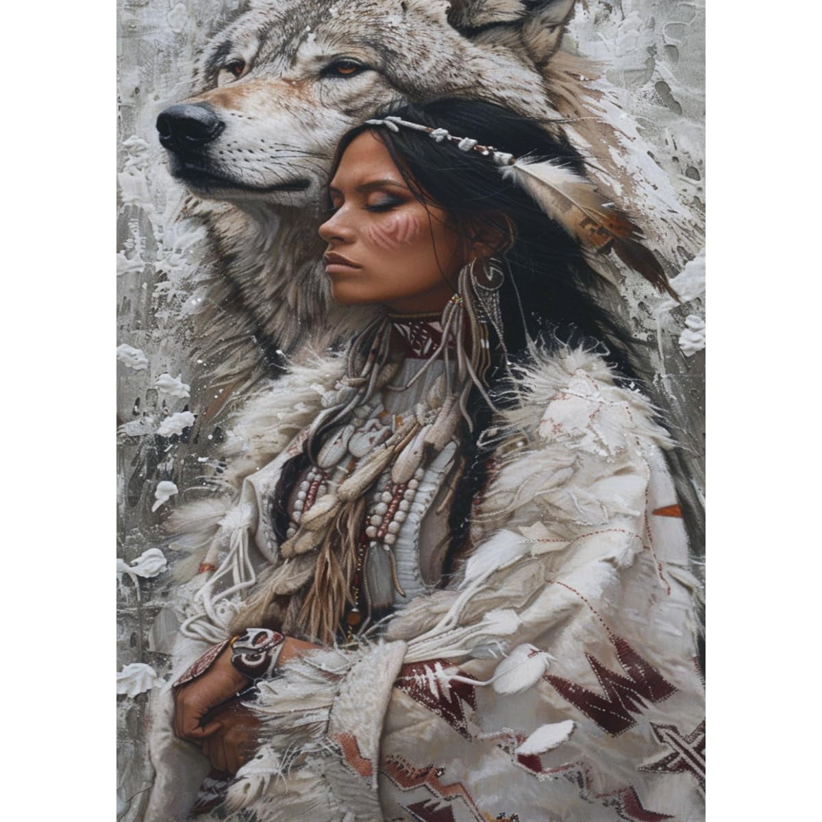 American Native Indian Woman with Wolf DIY 5D Diamond Art Paint with ...