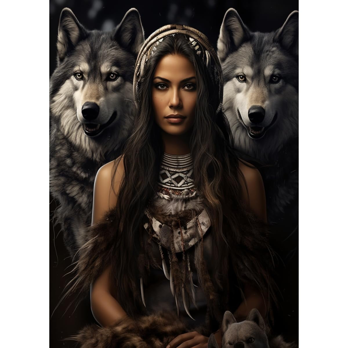 American Native Indian Woman with Wolves 5D Diamond Art DIY Paint with ...