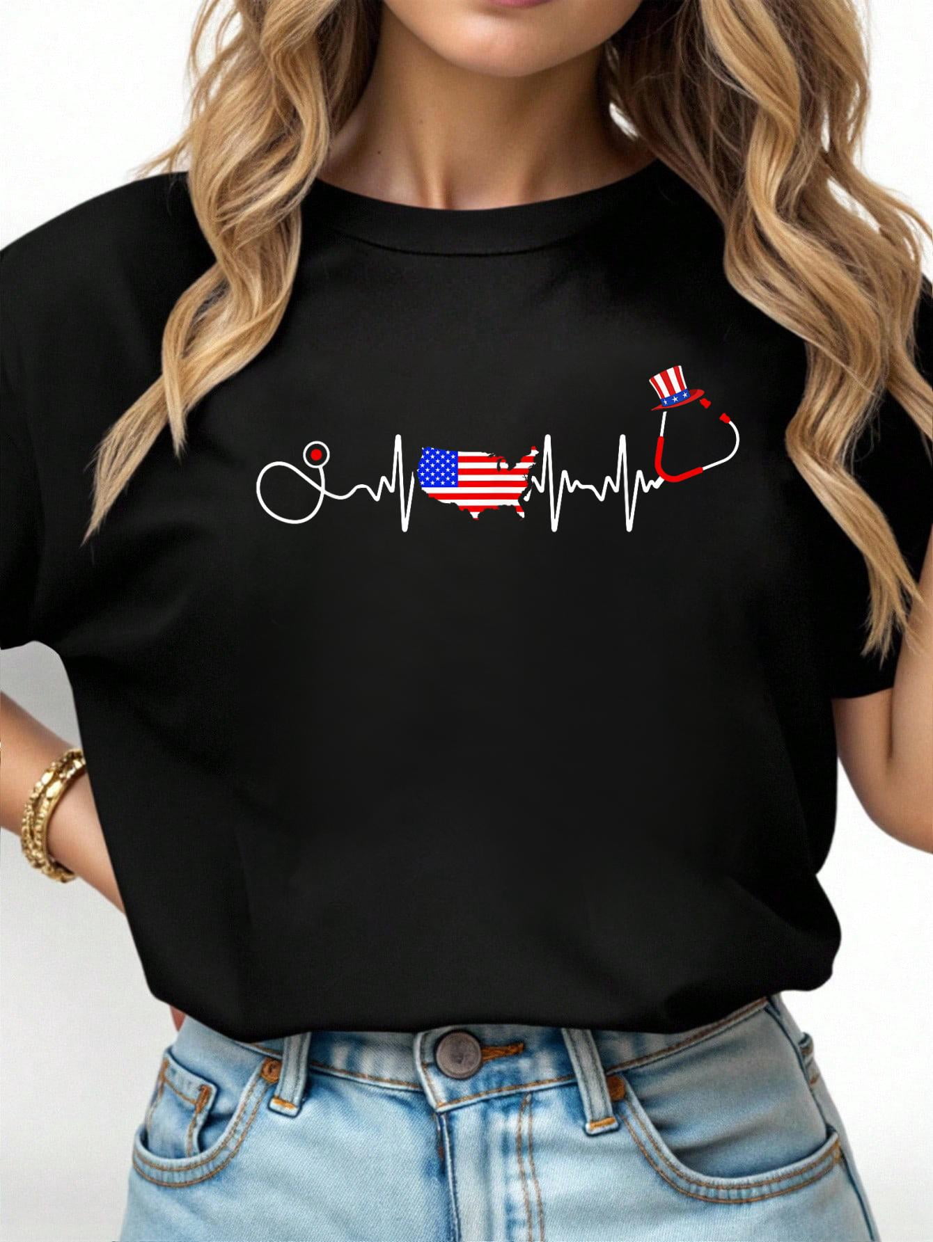 American Nurse 4th of July USA Flag Map Patriotic RN Nursing T-Shirt ...