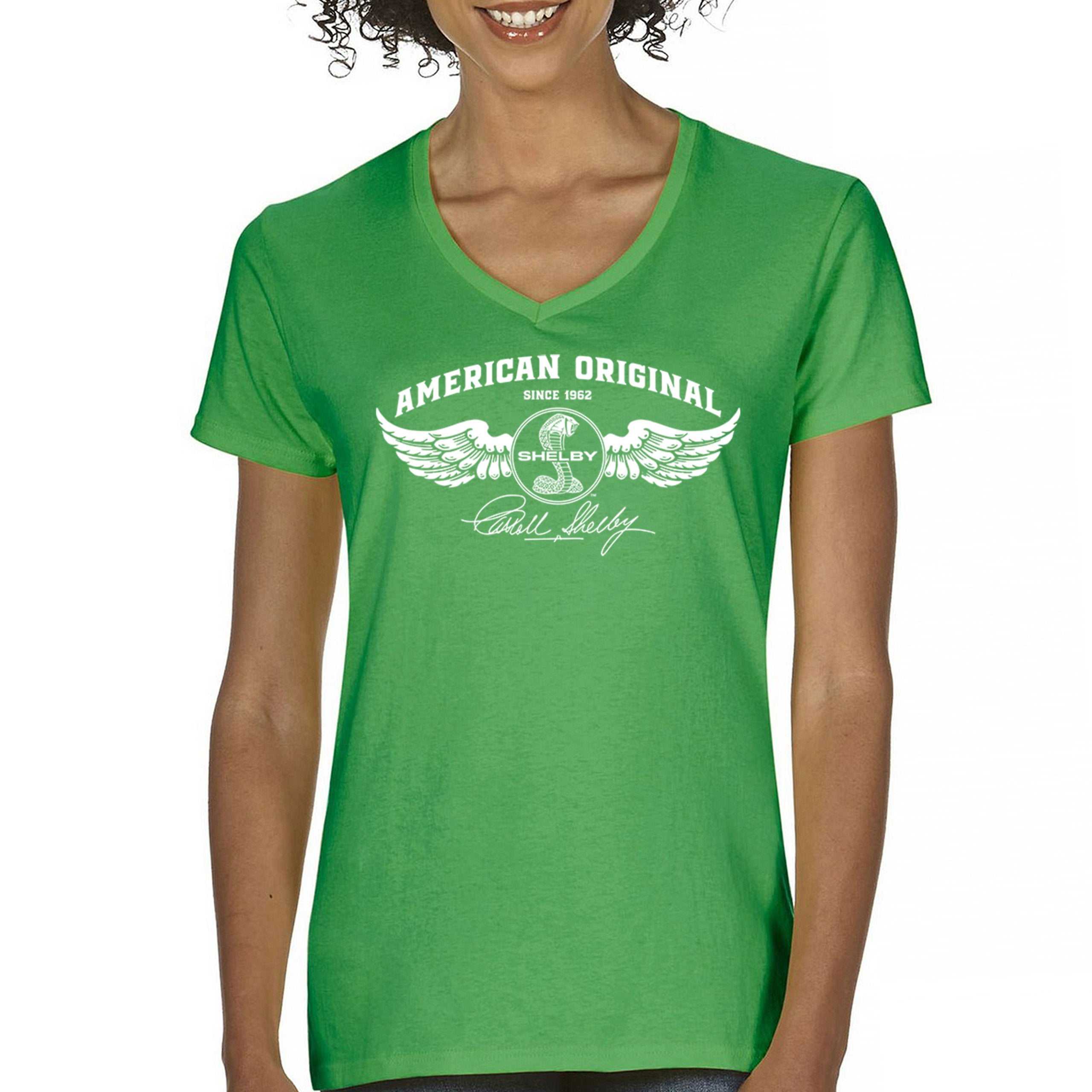 American Original Shelby Since 1962 Women's V-Neck T-shirt Cobra Wings Classic Muscle Car GT500 ...