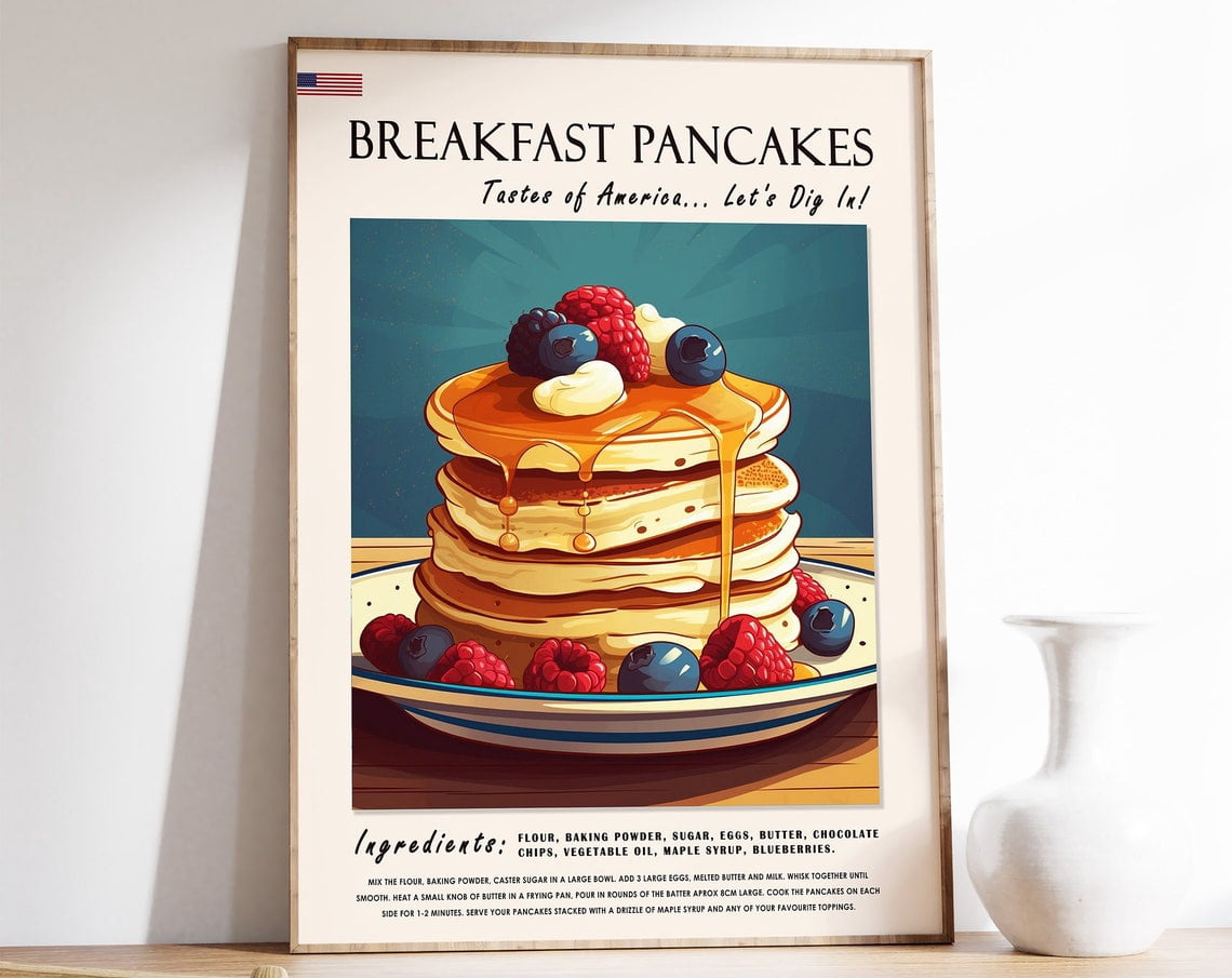 American Pancakes Food Print, American Food Poster, Sweet Food Art ...