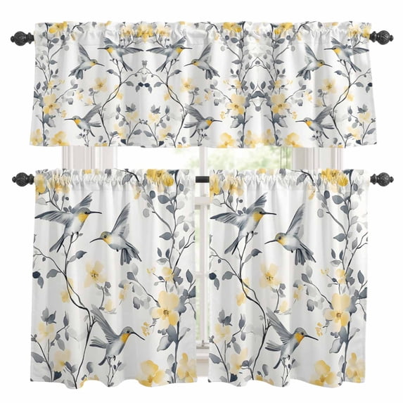American Pastoral Kitchen Curtains Set for Windows, Yellow Flowers Bird ...