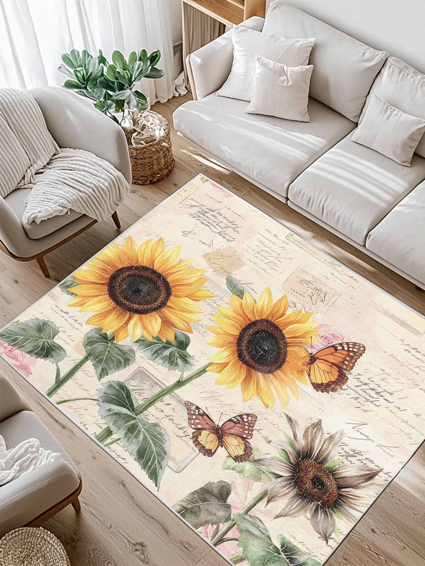 American Pastoral Style Area Rug for Bedroom 2.7x5 Ft Sunflower ...