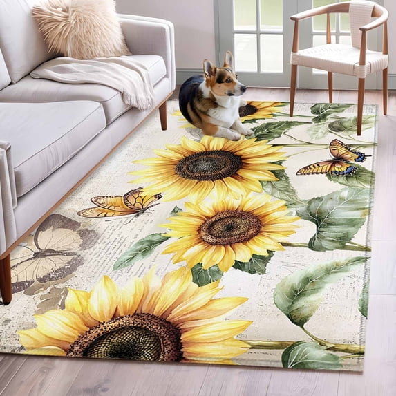 American Pastoral Style Area Rugs 4x6 ft Flower Sunflower Farm Washable ...