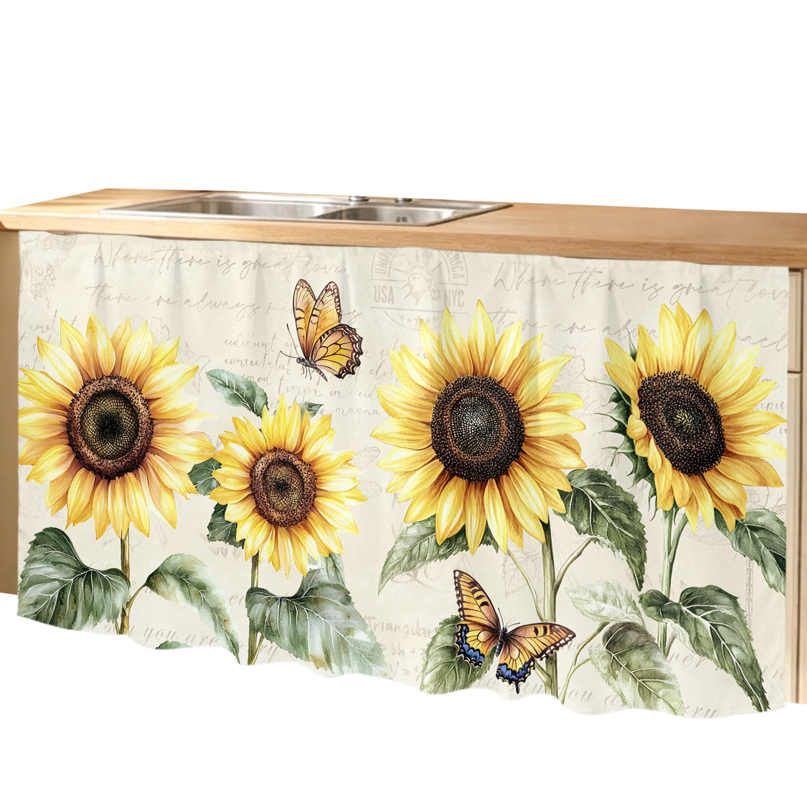 American Pastoral Style Cabinet Curtains Sunflower Plant Farm Sink ...
