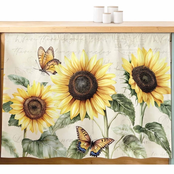 American Pastoral Style Cabinet Curtains Sunflower Plant Farm Sink ...