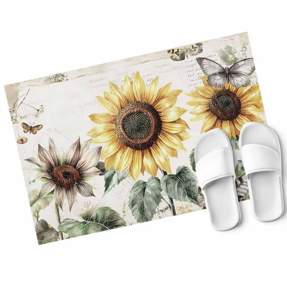 American Pastoral Style Door Mat Yellow Sunflower Butterfly Non Slip ...