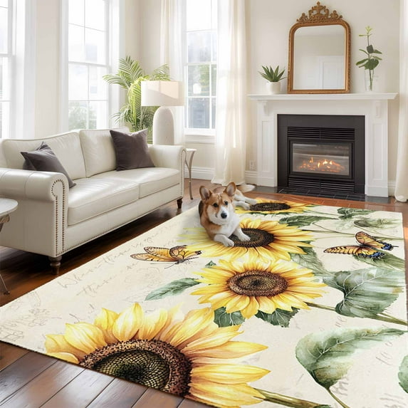 American Pastoral Style Large Area Rugs 8x10 ft Sunflower Plant Farm ...