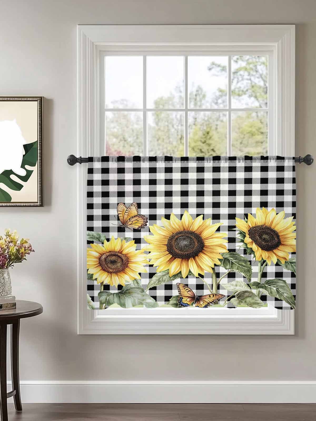 American Pastoral Style Sheer Curtains 45 Inch Long 1 Panel Sunflower ...