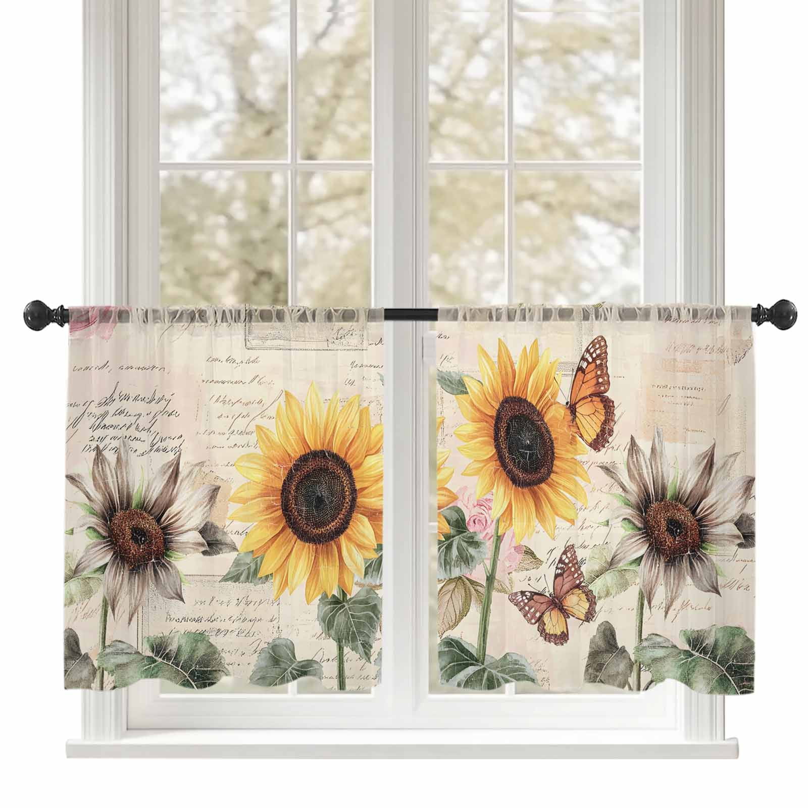 American Pastoral Style Sheer Curtains 45 inches Long 2 Panels Set ...