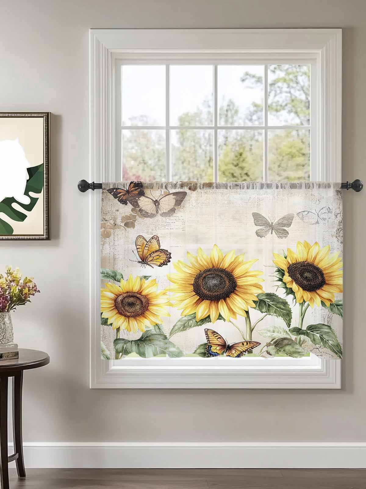 American Pastoral Style Sheer Curtains 54 Inch Long 1 Panel Flower ...