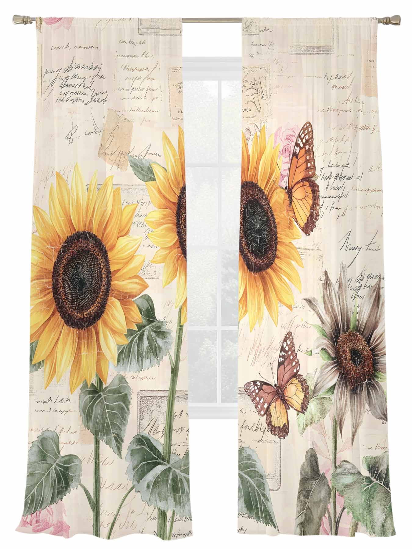 American Pastoral Style Sheer Curtains 84 inches Long, Sunflower ...