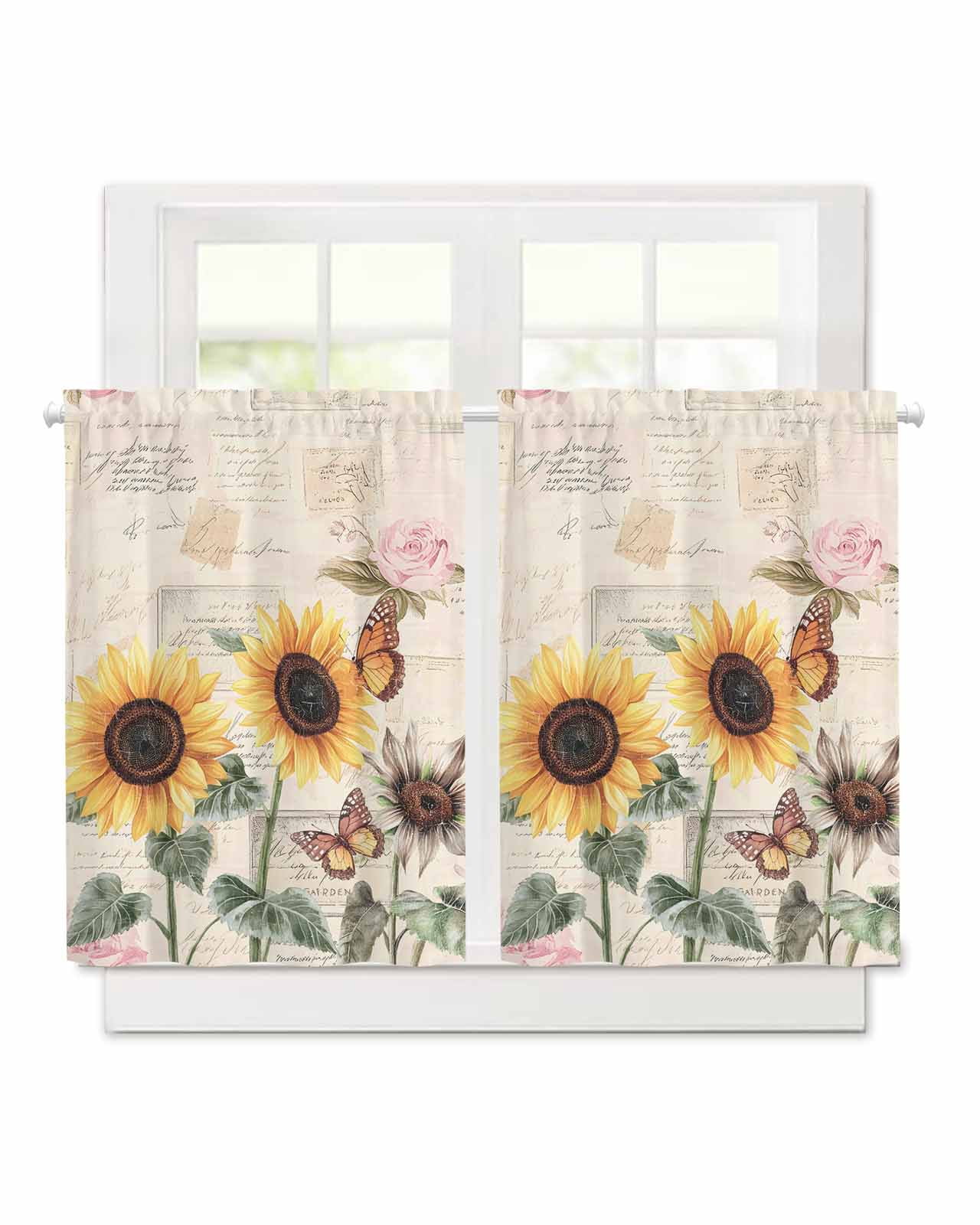 American Pastoral Style Short Blackout Curtains 36 Inch Long Sunflower ...