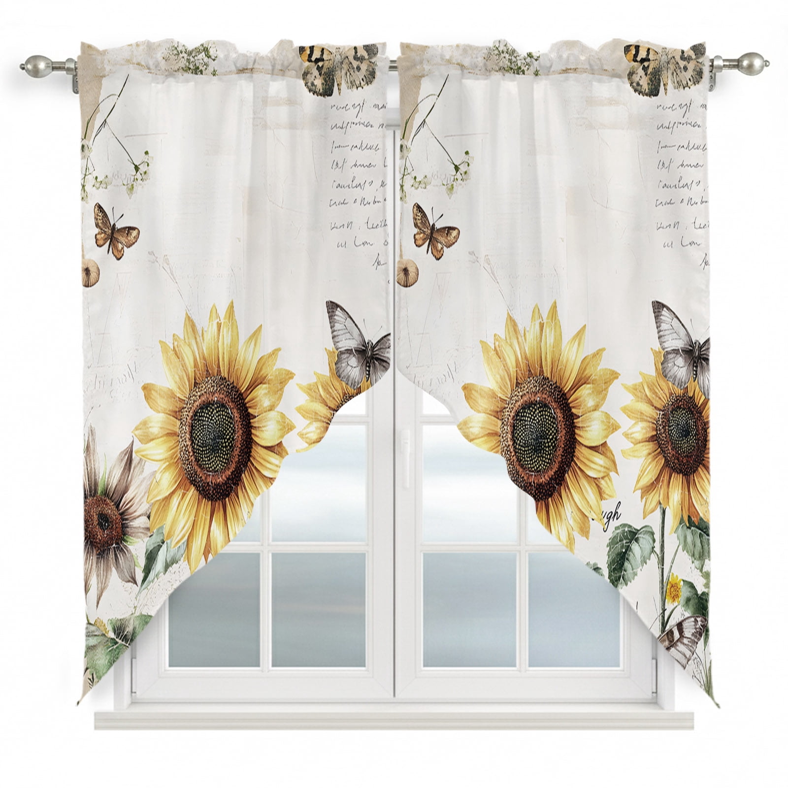 American Pastoral Style Swag Curtain Valance for Window 2 Panels Yellow ...