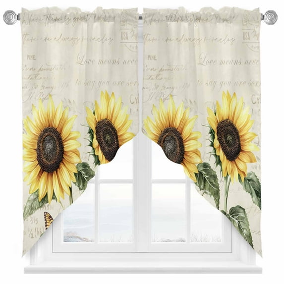 American Pastoral Style Swag Valances for Windows 2 Pack Sunflower ...
