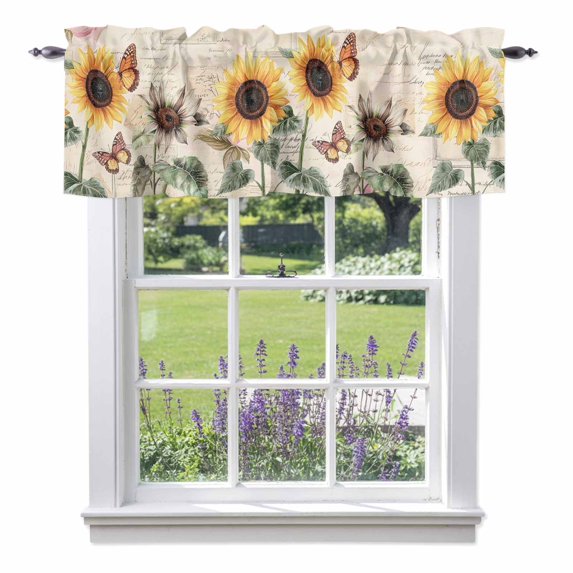 American Pastoral Style Valance Curtain 1 Panel, Sunflower Butterfly ...